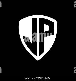 JP monogram logo with bold letters shield shape with black and white ...