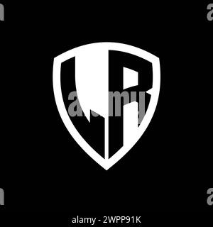 LR Letter bold monogram with shield and crown outline shape with black ...