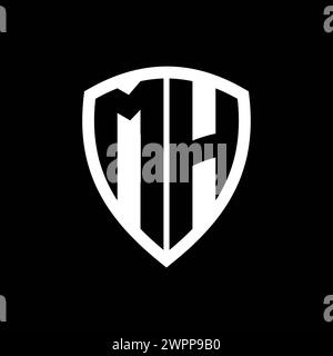 MH monogram logo with bold letters shield shape with black and white ...