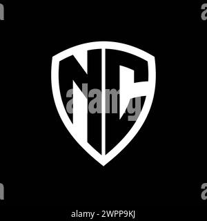 NC monogram logo with bold letters shield shape with black and white ...