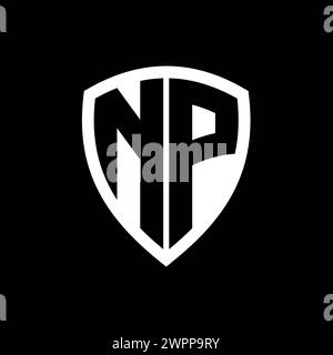NP monogram logo with bold letters shield shape with black and white ...