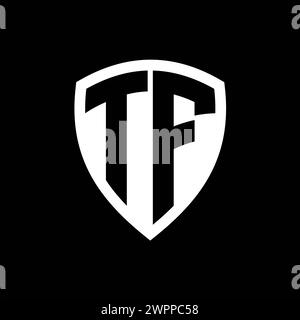TF monogram logo with bold letters shield shape with black and white ...