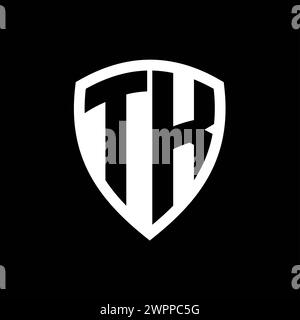 TK monogram logo with bold letters shield shape with black and white ...