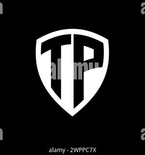 TP monogram logo with bold letters shield shape with black and white ...