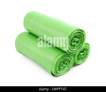 Rolls of light green garbage bags isolated on white Stock Photo - Alamy