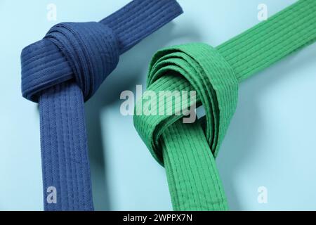 Colorful karate belts on light background, closeup Stock Photo - Alamy