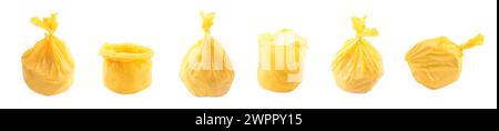 Yellow plastic garbage bags isolated on white, set Stock Photo - Alamy