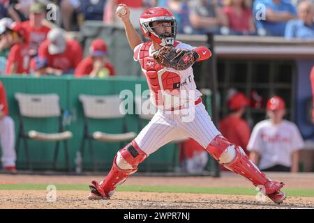 Philadelphia Phillies catcher Garrett Stubbs warms up during batting ...