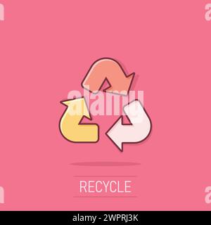 Recycle icon in comic style. Reuse cartoon vector illustration on white ...