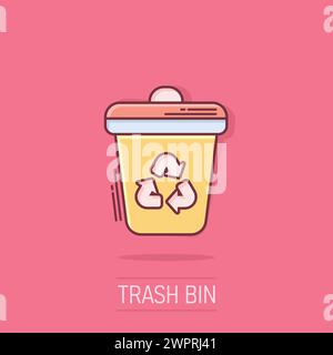 Garbage bin icon in comic style. Recycle cartoon vector illustration on ...