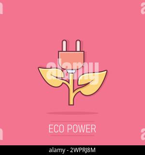 Eco power icon in comic style. Green energy cartoon vector illustration ...