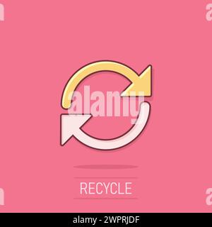Recycle icon in comic style. Reuse cartoon vector illustration on white ...