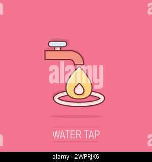 Water tap icon in comic style. Droplet cartoon vector illustration on ...