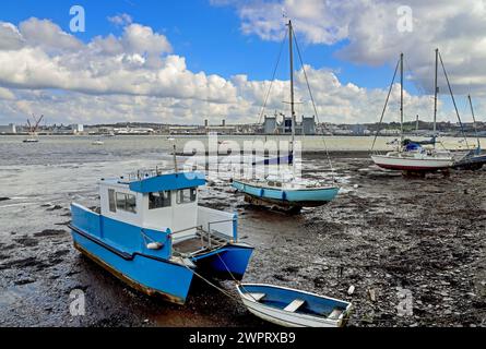 Berthed yachts in the River Tamar near the Waterside in Saltash ...