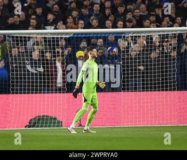 Illan Meslier #1 of Leeds United during the pre-game warmup ahead of ...
