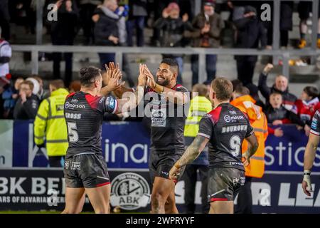 Salford Fans celebrate their win over Swindon Town during the Emirates ...