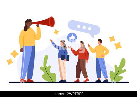 Person with hearing problem holding ear horn, vector cartoon stick ...