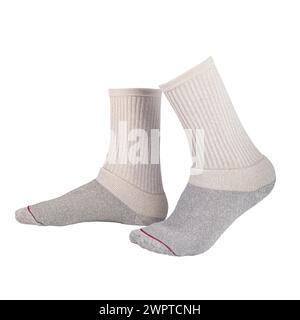 Pair of white women socks on blue background Stock Photo - Alamy