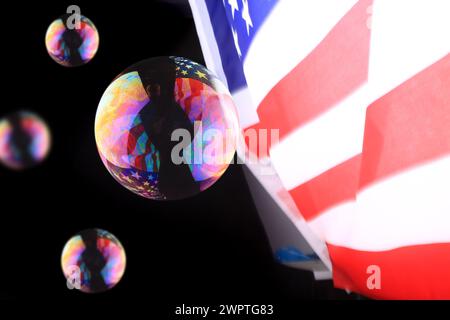 Soap Bubbles with reflection of the American flag Stock Photo - Alamy