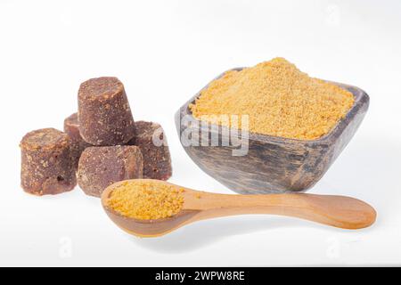 Piloncillo en bar and ground piloncillo, a product of sugar cane Stock ...