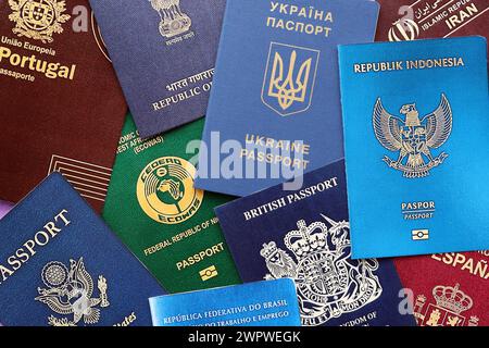 Many various passports of citizens of different countries and regions ...