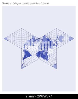 Map of the world illustration. Collignon butterfly projection. Plain ...