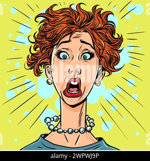 The woman looks ahead in fear. Vivid expression on the face due to the ...