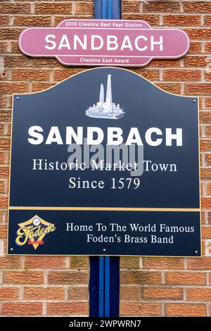Sandbach historic market town sign Cheshire UK Stock Photo - Alamy