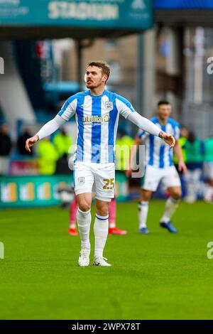 Danny Ward #25 of Huddersfield Town arrives at the stadium before the ...