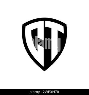 CT monogram logo with bold letters shield shape with black and white ...