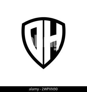 DH monogram logo with bold letters shield shape with black and white ...