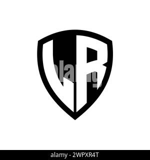 LR Letter bold monogram with shield and crown outline shape with black ...