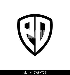 PD Letter bold monogram with shield and crown outline shape with black ...