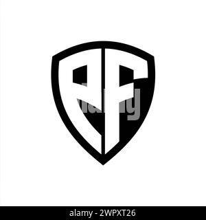 PF monogram logo with bold letters shield shape with black and white ...