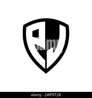 PJ monogram logo with bold letters shield shape with black and white ...