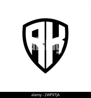 RK Letter bold monogram with shield and crown outline shape with black ...