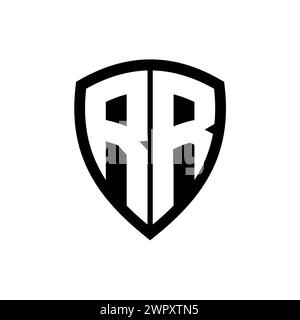 RR monogram logo with bold letters shield shape with black and white ...
