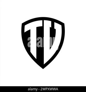 TV monogram logo with bold letters shield shape with black and white ...