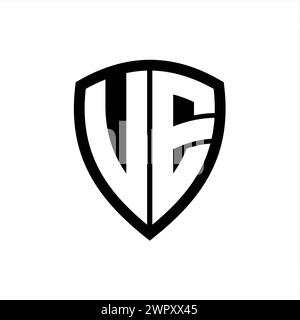 UE monogram logo with bold letters shield shape with black and white ...