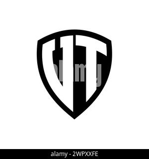 VT monogram logo with bold letters shield shape with black and white ...