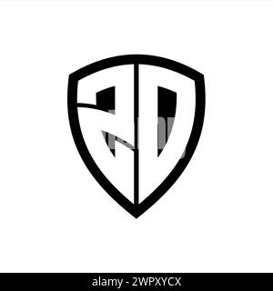ZD monogram logo with bold letters shield shape with black and white color design template Stock ...