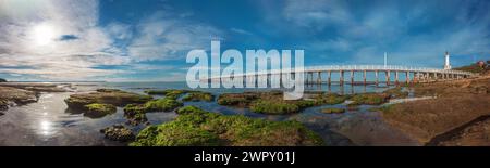 Panorama of Point Lonsdale Jetty and beach, at the entrance to Port ...