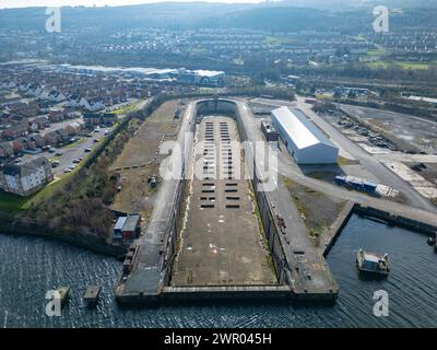 Aerial view of Peel Ports Inchgreen dry dock in Greenock, Scotland,UK ...