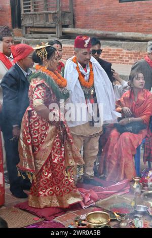 Nepalese couple getting married in a typical newari wedding in the ...