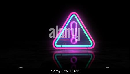 Alert neon symbol. Warning danger alarm icon light color bulbs ...