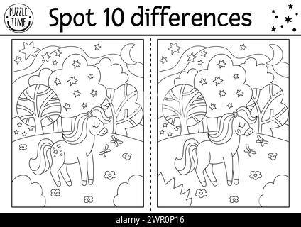 Unicorn black and white seek and find game. Attention skills puzzle ...