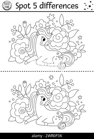 Unicorn black and white seek and find game. Attention skills puzzle ...