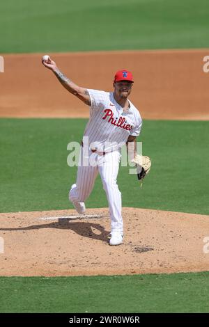 Clearwater, FL: Philadelphia Phillies starting pitcher Christopher Sanchez (61) delivers a pitch ...