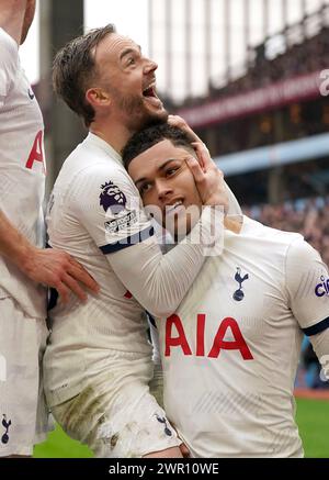 Tottenham Hotspur's Brennan Johnson (right) with his partner Tilde Syah on the pitch after the ...