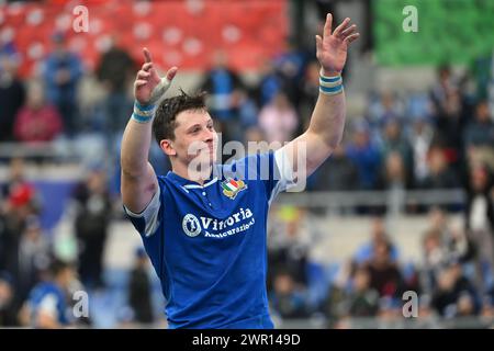 Ross Vintcent of Italy celebrates at the end of the Six Nations rugby ...